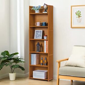 MoNiBloom 6 Tier Bookshelf, Bamboo Tall Display Shelves Bookcase Storage Book Shelves Freestanding for Living Room Home Office Décor, Brown