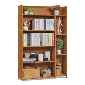 monibloom 5 tier bookcase, bamboo freestanding display shelves bookcase open storage book shelves for living room home office décor, brown