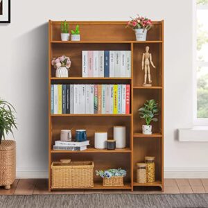 MoNiBloom 5 Tier Bookcase, Bamboo Freestanding Display Shelves Bookcase Open Storage Book Shelves for Living Room Home Office Décor, Brown