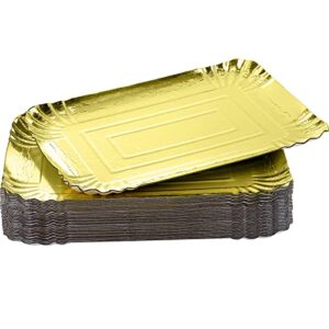 ZEAYEA 30 Pack Gold Serving Trays, Disposable Cookie Trays Platter for Parties, Rectangle Sturdy Paper Cardboard Serving Platters for Dessert Table, Cupcake Display, Birthday Party, Wedding, 14" x 10"