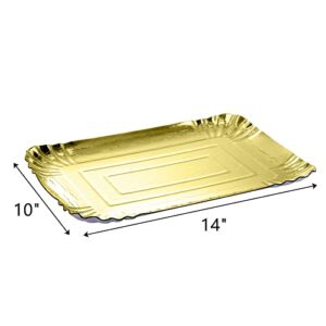 ZEAYEA 30 Pack Gold Serving Trays, Disposable Cookie Trays Platter for Parties, Rectangle Sturdy Paper Cardboard Serving Platters for Dessert Table, Cupcake Display, Birthday Party, Wedding, 14" x 10"