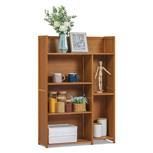 MoNiBloom 4 Tier Bookcase, Bamboo Freestanding Display Shelves Bookcase Open Storage Book Shelves for Living Room Home Office Décor, Brown