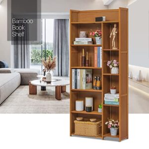 MoNiBloom 6 Tier Bookcase, Bamboo Freestanding Display Shelves Bookcase Open Storage Book Shelves for Living Room Home Office Décor, Brown