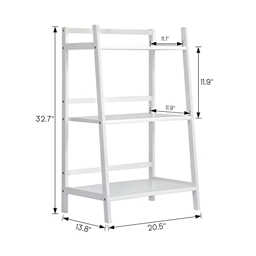 MoNiBloom Ladder Shelf for Plant Flower Book, Bamboo 3-Tier Trapezoid Storage Shelf Organizer for Living Room Balcony Kitchen Bathroom Home Office, White