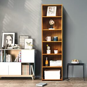 MoNiBloom Narrow 6 Tier Bookcase, Bamboo Tall Freestanding Display Storage Shelves Collection Decor Furniture for Home Living Room Kitchen, Brown