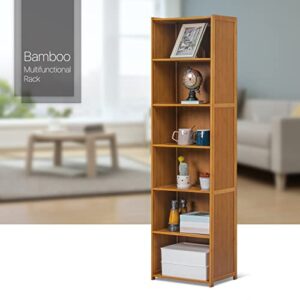 MoNiBloom Narrow 6 Tier Bookcase, Bamboo Tall Freestanding Display Storage Shelves Collection Decor Furniture for Home Living Room Kitchen, Brown