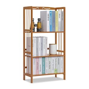 monibloom 3-tier bookshelf bookcase multifunction free-standing storage shelf plant flower stand for living room bathroom kitchen home, natural