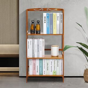 MoNiBloom 3-Tier Bookshelf Bookcase Multifunction Free-Standing Storage Shelf Plant Flower Stand for Living Room Bathroom Kitchen Home, Natural