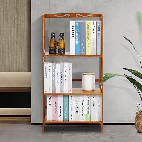 MoNiBloom 3-Tier Bookshelf Bookcase Multifunction Free-Standing Storage Shelf Plant Flower Stand for Living Room Bathroom Kitchen Home, Natural