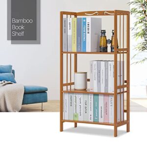 MoNiBloom 3-Tier Bookshelf Bookcase Multifunction Free-Standing Storage Shelf Plant Flower Stand for Living Room Bathroom Kitchen Home, Natural