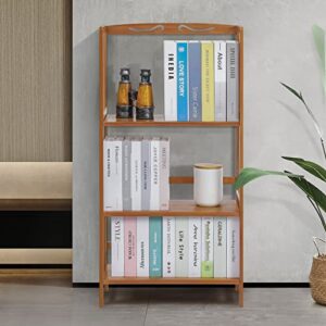 MoNiBloom 3-Tier Bookshelf Bookcase Multifunction Free-Standing Storage Shelf Plant Flower Stand for Living Room Bathroom Kitchen Home, Natural