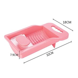 Mini Hand Washboard for Laundry Hand Washing Clothes Underwear Sock Washing Board Plastic Non-Slip Laundry Board Wash Basin for Home Travel (Pink)