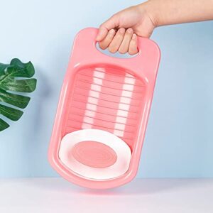 Mini Hand Washboard for Laundry Hand Washing Clothes Underwear Sock Washing Board Plastic Non-Slip Laundry Board Wash Basin for Home Travel (Pink)