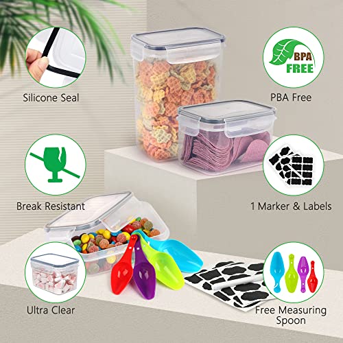 58PCS Airtight Food Storage Containers Set, Kitchen & Pantry Organization Containers for Dry Food, Flour & Sugar, BPA Free Plastic Cereal Container with Easy Lock Lids, Labels, Marker & Spoon Set