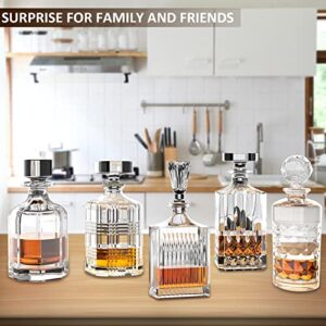 Whiskey Decanter with Sealed Irregular Stopper,Novel Lead-Free Crystal Glass Bottle, Gift for Friends,Glass Decanter for Vodka,Wine, Juice and Water (Square Lattice)