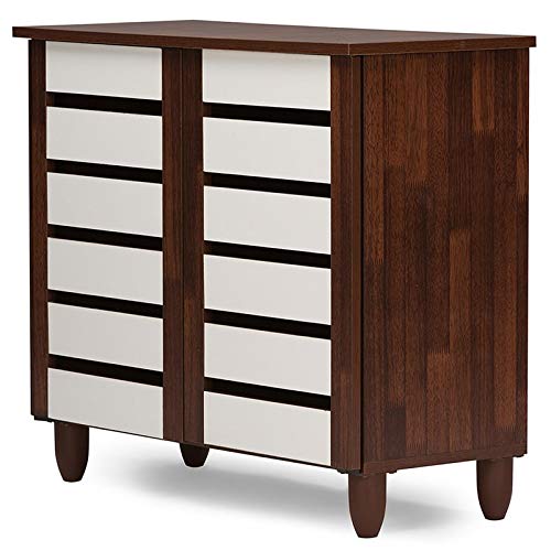 Pemberly Row Contemporary 2 Door Shoe Cabinet in Dark Oak and White