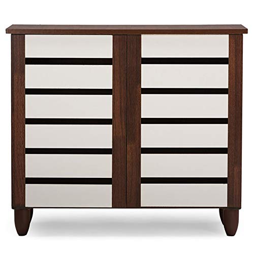 Pemberly Row Contemporary 2 Door Shoe Cabinet in Dark Oak and White