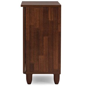 Pemberly Row Contemporary 2 Door Shoe Cabinet in Dark Oak and White