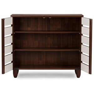 Pemberly Row Contemporary 2 Door Shoe Cabinet in Dark Oak and White