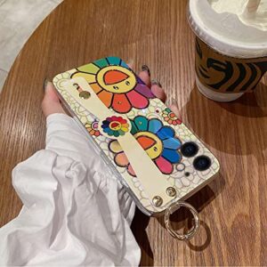 Lastma for iPhone 11 Case Cute with Wrist Strap Kickstand Glitter Bling Cartoon IMD Soft TPU Shockproof Protective Cases Cover for Girls and Women - Sunflower