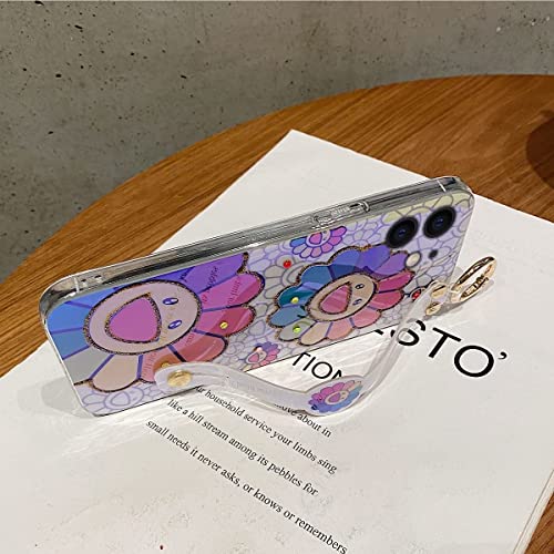 Lastma for iPhone 11 Case Cute with Wrist Strap Kickstand Glitter Bling Cartoon IMD Soft TPU Shockproof Protective Cases Cover for Girls and Women - Sunflower