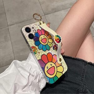 Lastma for iPhone 11 Case Cute with Wrist Strap Kickstand Glitter Bling Cartoon IMD Soft TPU Shockproof Protective Cases Cover for Girls and Women - Sunflower