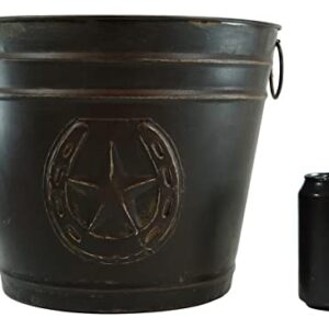 Ebros Rustic Western Texas Lone Star with Lucky Horseshoe Old Fashioned Bucket Metal Floral Vase Or Waste Basket Bin 12.5" Wide Home and Bathroom Accent Country Farmhouse Cowboy Decorative Accent