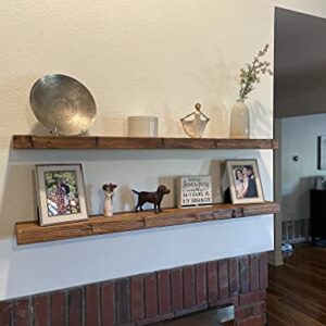 Joel's Antiques | 60 Inch Floating Shelves for Wall | Made of Natural Wood and Easy Install | Heavy Duty Rustic Book Shelves | Perfect for Bathroom, Kitchen, Living Room | Medium Brown 60x9x2 Inches