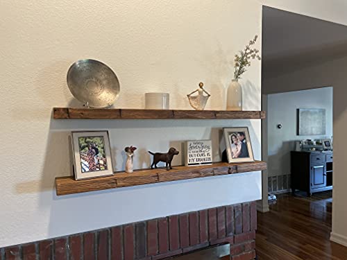 Joel's Antiques | 60 Inch Floating Shelves for Wall | Made of Natural Wood and Easy Install | Heavy Duty Rustic Book Shelves | Perfect for Bathroom, Kitchen, Living Room | Medium Brown 60x9x2 Inches