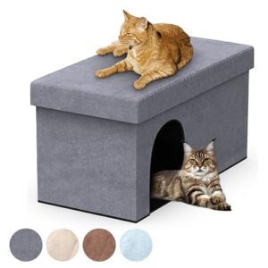 pathosio pets cat hidden litter box furniture and litter box enclosure - footstool hidden cat litter box, modern cat litter box enclosure for all cat sizes 29" l x 13.5" w x 13.5" h - grey, medium