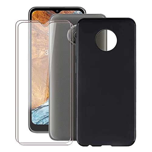 HHUAN Case for Nokia G300 (6.52") with 2 Tempered Glass Screen Protector. Ultra-Thin Black Soft Silicone Anti-Drop Phone Cover, TPU Bumper Shell Case for Nokia G300 - Black