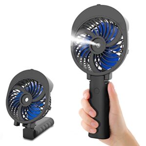 alpiaz misting handheld fan foldable, personal small desk table fan, usb charging, super quiet, 3 speeds, light-weight for outdoor camper golf cart or indoor personal office desk- blue blades