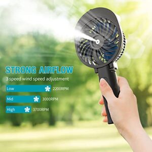 ALPIAZ Misting Handheld Fan Foldable, Personal Small Desk Table Fan, USB Charging, Super Quiet, 3 Speeds, Light-weight for Outdoor Camper Golf Cart or Indoor Personal Office Desk- Blue Blades