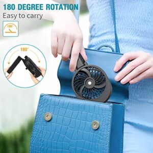 ALPIAZ Misting Handheld Fan Foldable, Personal Small Desk Table Fan, USB Charging, Super Quiet, 3 Speeds, Light-weight for Outdoor Camper Golf Cart or Indoor Personal Office Desk- Blue Blades