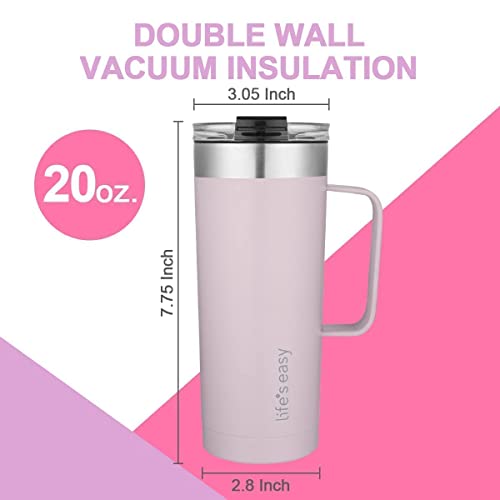 Life's Easy 20oz Insulated Travel Coffee Mug Stainless Steel Vacuum Tumbler Cup with Flip Lid, Spill Proof Double Wall Thermos for- Keep Hot & Cold Drinks, Gifts for Men & Women | Lavender