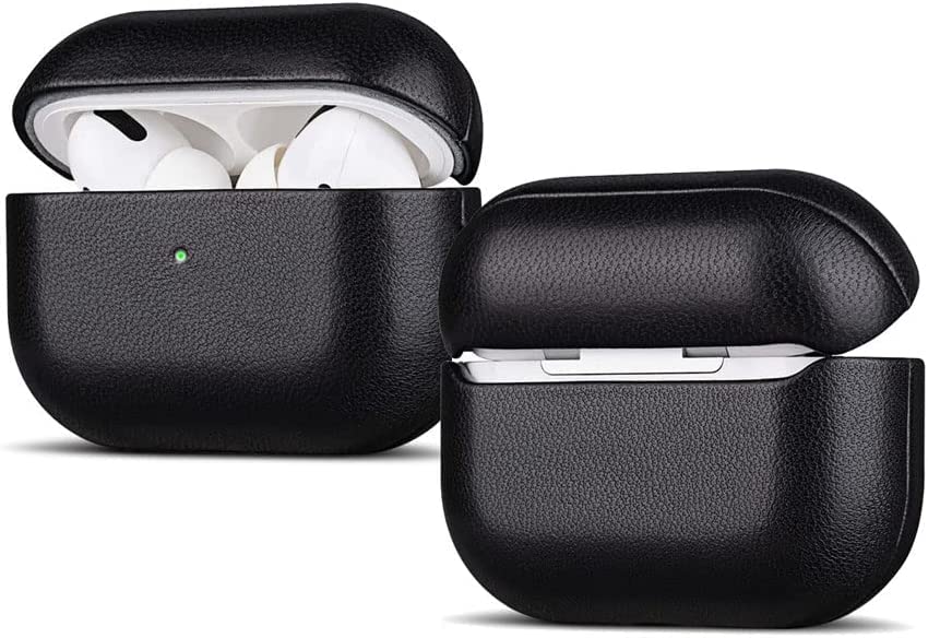 AirPods Pro Genuine Leather Case, Lopie Handmade Series AirPods Pro Cover Protective Skin, Portable Shockproof Shell Dust/Dirt Proof Case for Air Pods Pro (Not for AirPods Pro 2nd Gen) - Black