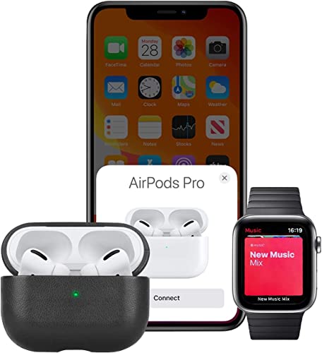 AirPods Pro Genuine Leather Case, Lopie Handmade Series AirPods Pro Cover Protective Skin, Portable Shockproof Shell Dust/Dirt Proof Case for Air Pods Pro (Not for AirPods Pro 2nd Gen) - Black