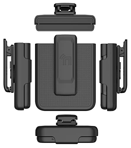 Case with Clip for Galaxy Z Flip 3 5G, Nakedcellphone [Grid Texture] Slim Hard Shell Cover and [Rotating/Ratchet] Belt Hip Holster Holder Combo for Samsung Z Flip3 Phone (SM-F711, 2021) - Black