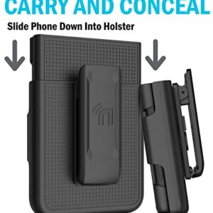 Case with Clip for Galaxy Z Flip 3 5G, Nakedcellphone [Grid Texture] Slim Hard Shell Cover and [Rotating/Ratchet] Belt Hip Holster Holder Combo for Samsung Z Flip3 Phone (SM-F711, 2021) - Black