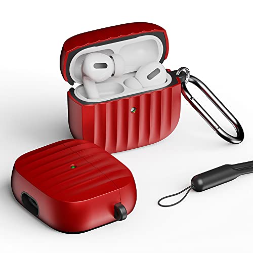 K-Max Soft Hard Case Compatible with AirPods 3rd Generation Case(2021), [Case Cover+Keychain+Silicone Strap] Wireless Charging, Double Layers Protection for AirPods 3 (Red)