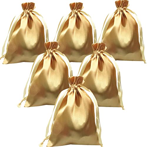 Gbateri 35 Pack 5 x 7 inches Satin Gift Bags with Drawstring, Party Favor Bags, Silk Jewelry Bags, Fabric Cloth Drawstring Pouch Bags,Christmas Gift Bags (Gold)