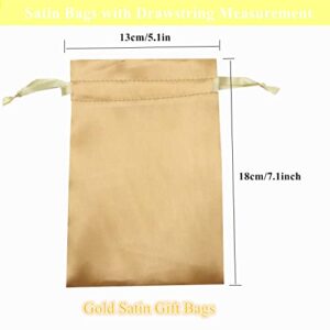 Gbateri 35 Pack 5 x 7 inches Satin Gift Bags with Drawstring, Party Favor Bags, Silk Jewelry Bags, Fabric Cloth Drawstring Pouch Bags,Christmas Gift Bags (Gold)