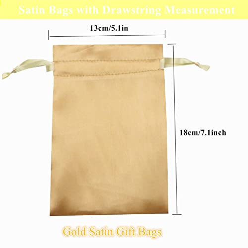 Gbateri 35 Pack 5 x 7 inches Satin Gift Bags with Drawstring, Party Favor Bags, Silk Jewelry Bags, Fabric Cloth Drawstring Pouch Bags,Christmas Gift Bags (Gold)