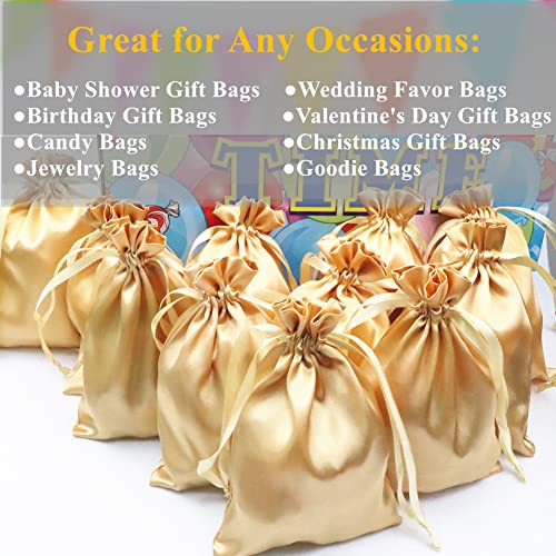 Gbateri 35 Pack 5 x 7 inches Satin Gift Bags with Drawstring, Party Favor Bags, Silk Jewelry Bags, Fabric Cloth Drawstring Pouch Bags,Christmas Gift Bags (Gold)