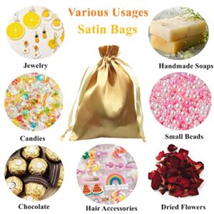 Gbateri 35 Pack 5 x 7 inches Satin Gift Bags with Drawstring, Party Favor Bags, Silk Jewelry Bags, Fabric Cloth Drawstring Pouch Bags,Christmas Gift Bags (Gold)