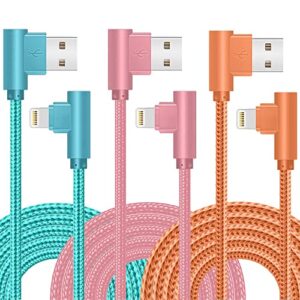 iphone charger, 3 pack 10ft 90 degree charging cable mfi certified usb lightning cable nylon braided fast charging cord compatible for iphone 14/13/12/11/x/max/8/7/6/6s/5/5s/se/plus/ipad (10ft)