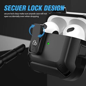 Valkit for Airpods 3rd Generation Case Cover with Lock, Military Armor Cool AirPods 3 Case with Keychain for Men Women Hard Shell Shockproof Air Pod 3 Case for AirPod 3rd Gen Case 2021, Black