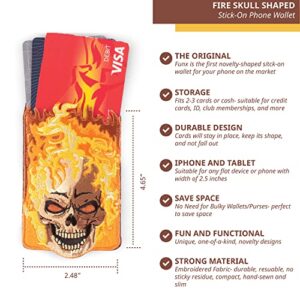 Funx Accessories Fire Skull Stick-On Phone Wallet - Self Adhesive Smartphone Wallet to Store Cards/Cash - Fun Adhesive Phone Card Holder - Compatible with Any Flat Devices with Width of 2.5’’