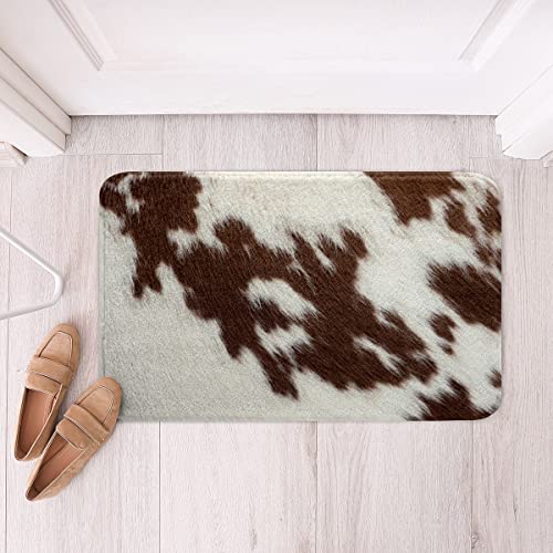 Erosebridal Cow Print Rug 20"X32", Faux Cowhide Bath Mat Kawaii Animal Fur Door Mat Western Wildlife Skin Carpets Non Slip Area Rugs, Brown White Farmhouse Rustic Decor