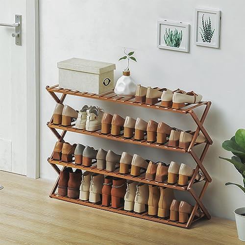 SUWUYUE Bamboo Shoe Rack 4 Tier Multifunctional Free Standing Shoe Shelf Foldable Shoe Rack Entryway Storage Organizer for Hallway Bathroom Living Room Bedroom, Balcony